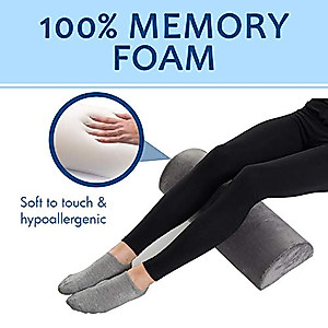 AllSett Health Large Half Moon Bolster Pillow for Legs, Knees, Lower Back and Head, Lumbar Support Pillow for Bed, Sleeping | Semi Roll for Ankle and Foot Comfort - Machine Washable Cover, Grey