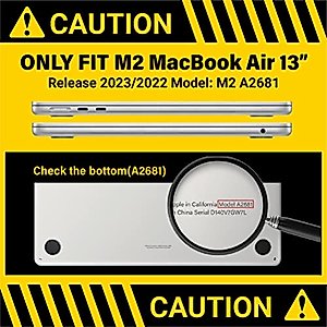 IBENZER Compatible with M2 2023 2022 MacBook Air 13 inch case, Model A2681, Hard Shell Case & Keyboard Cover & Screen Film& Type-C Adapter for New M2 Mac Air 13.6 in, Crystal Clear, AT13-KK-CYCL+2TC