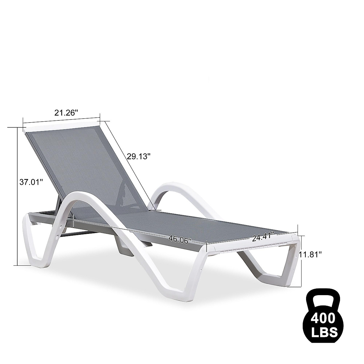 PURPLE LEAF Patio Chaise Lounge Chair Set of 2 Outside Plastic Stackable Tanning Chairs with Armrests for Pool Sunbathing Beach Deck Outdoor Loungers, Light Grey