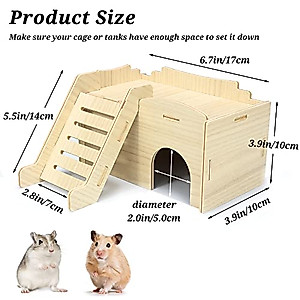 Jevnd Syrian Hamster Hideout, Woodland Hamster House Habitats Decor, Gerbil House with Climbing Ladder and Window, Detachable Hamster Toys, Handmade Hamster Hut Play/Chew/Hide for Gerbil and Lemmings