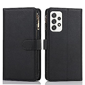 Jaorty Samsung Galaxy A52 5G Wallet Case,[9 Card Slots] Removable Adjustable Crossbody Necklace Lanyard Shoulder Strap Zipper Magnetic Leather Case for Samsung Galaxy A52 5G,6.5 inch Black