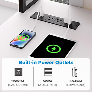 GreenForest 47 inch Computer Desk with Power Outlets, Small Home Office Desk with Ergonomic Monitor Stand, Reversible Gaming Desk, Modern Study Desk, Laptop Desk, White