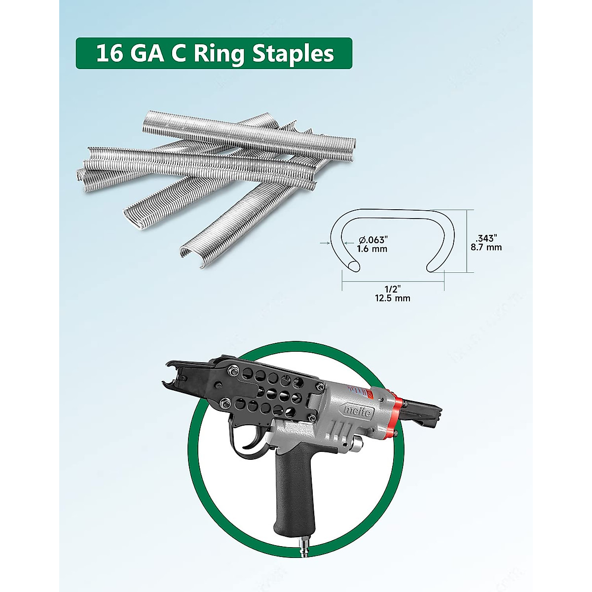 meite SC760 16 Gauge 1/2-Inch Crown 304 Stainless Steel C Ring Staples for SC760C/SC760C-I2 C Ring Tools Closing Diameter of 3.2-4.8mm 4,500 PCS/Small Pack (1 Small Pack)
