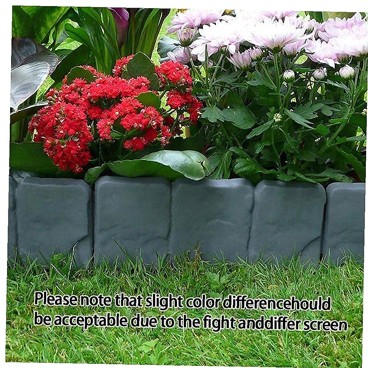 TOSSPER 20pcs Garden Border Edging, Stones Effect Fence Decorative Flower Bed Edging for Garden Lawn Landscape Interlocking Outdoor Lawn Stakes (Grey)