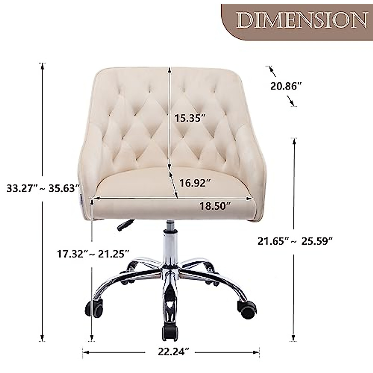 Baysitone Velvet Home Office Desk Chair, Modern Swivel Task Armchair with Adjustable Height, Upholstered Tufted Accent Computer Chair for Home and Office Working or Studying, Beige