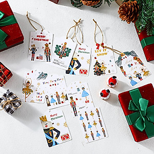 Yeaqee 120 Pcs Nutcracker Christmas Gift Tags with String Holiday Paper Name Tags Nutcracker Favor Tags Hanging Tag Labels for DIY Xmas Present Wrapping Party Decorations(White)