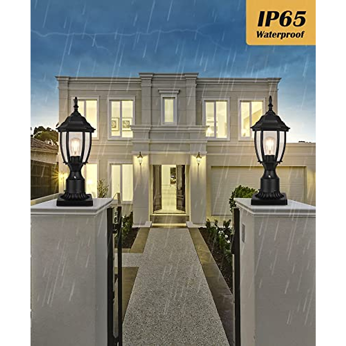 Hardwired 120V Dusk to Dawn Outdoor Post Light 2 Pack, Waterproof Aluminum Pole Light Fixture with Pier Mount Base, Exterior Lamp Post Lantern Head with Clear Glass for Garden Yard Patio Pathway