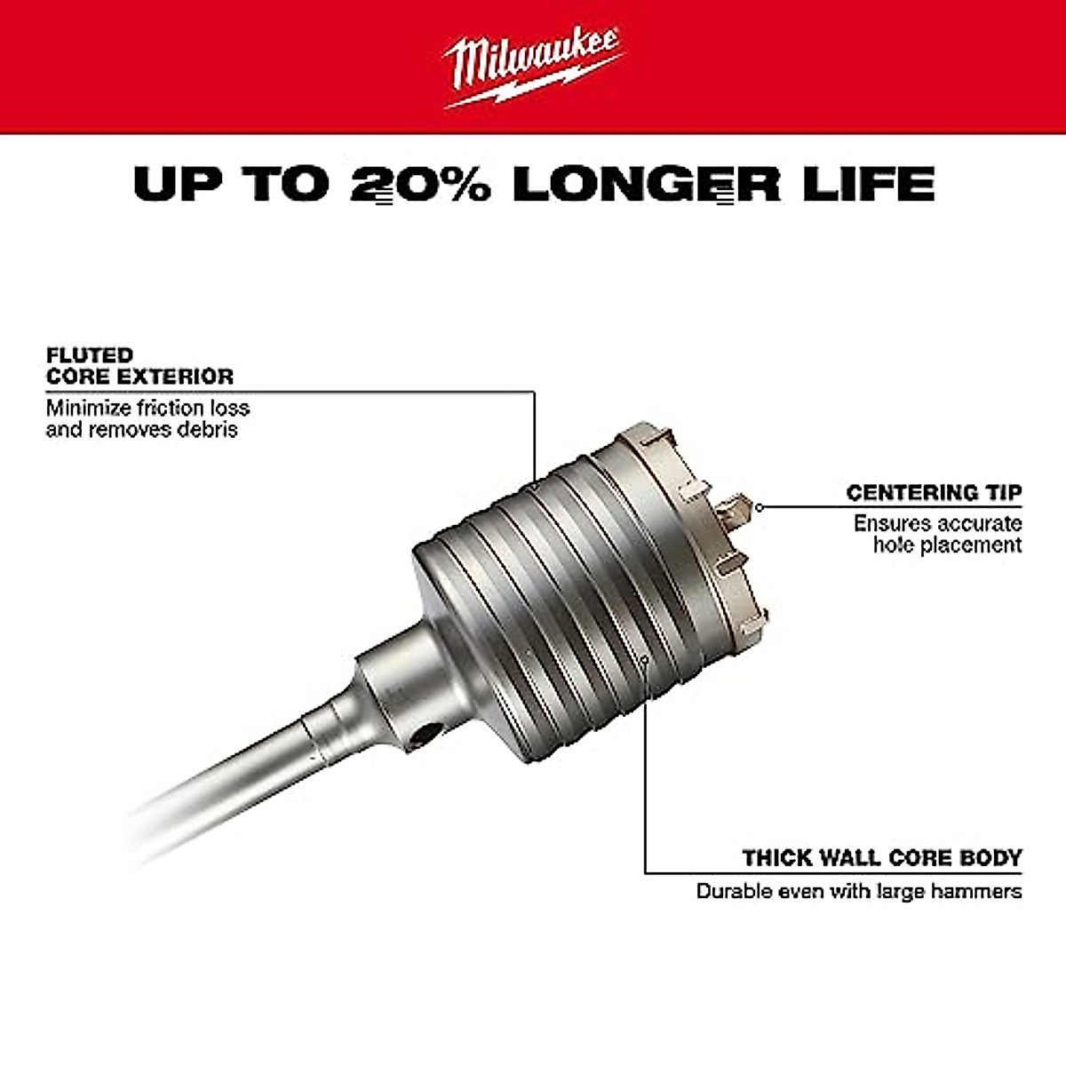 Milwaukee 48-20-5432 SDS-Max 1-Piece Core 4" x 11-3/8"