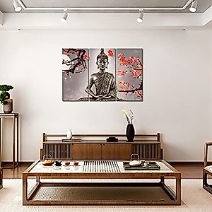 Yeawin Buddha Wall Art The Picture Print On Canvas 3 Panels Modern Artwork The Canvas for Home Living Dining Room Kitchen(Wrapped Canvas Wall Art,Ready to Hang)