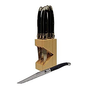 Jean Dubost 6 Steak Knives in Wooden Block, Black