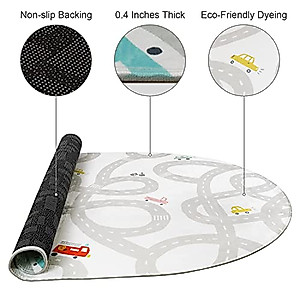 Road Traffic Kids Rug Children Playing with Cars Playmat 3x5 ft,Washable Play Carpet for Kids Playroom,Non-Slip Have Fun Safe Baby Nursery Rug for Toddler Boy? Bedroom Game Room Grey