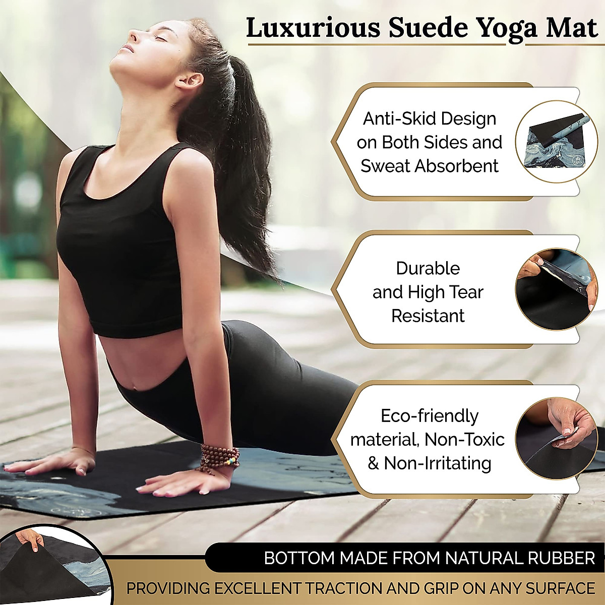 Vixa Yoga Mat Set with Booty Bands, Perfect Hot Yoga Mat with Super-Grip Rubber Base and Extra-Absorbent Suede Material, 1.5mm Foldable Yoga Mat for Travel, with Added Knee Mat for Extra Support