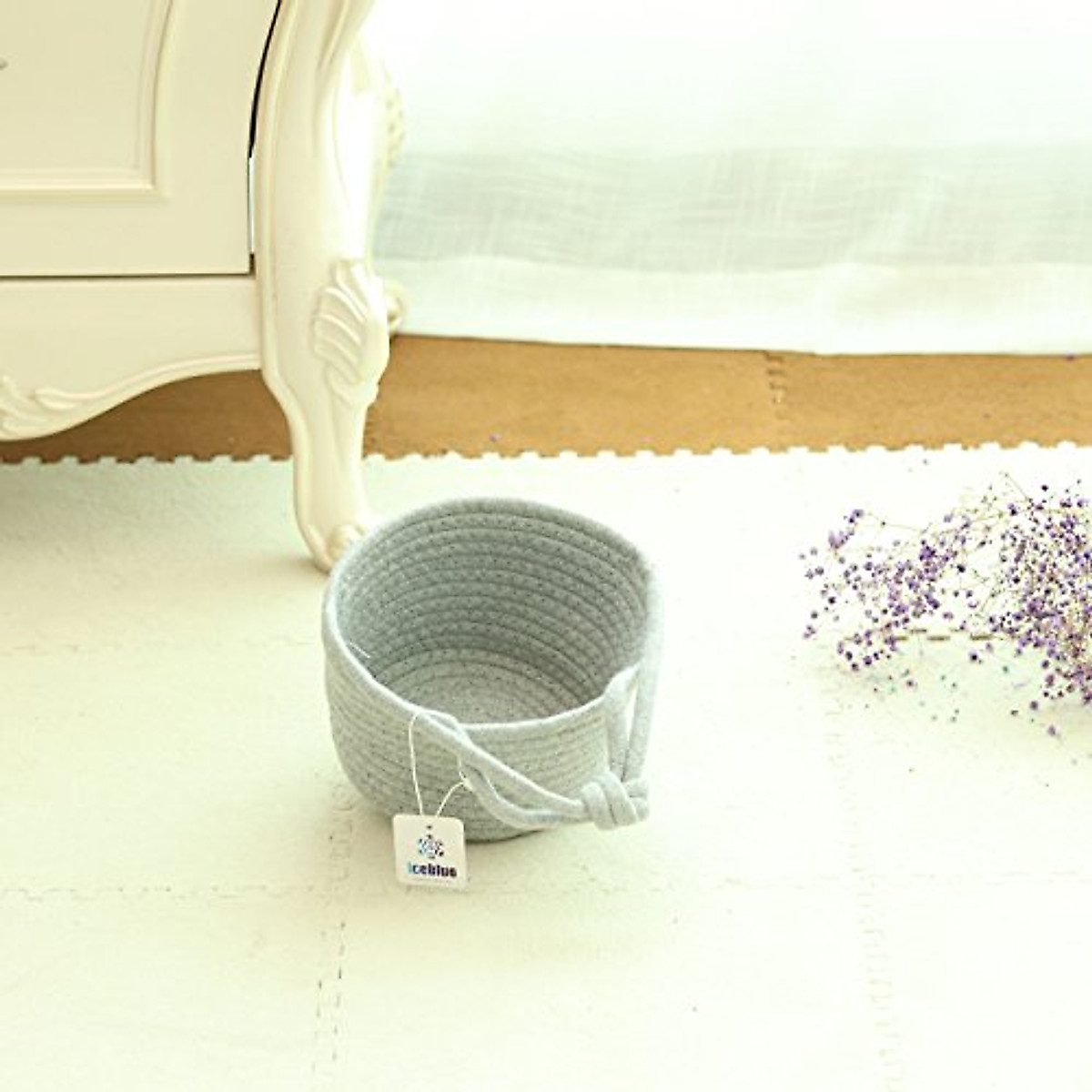 Iceblue 6''X4.5''Grey Round Cotton Rope Over Wall Door Closet Window Hanging Storage Basket