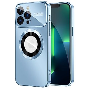 MAKAVO Magnetic for iPhone 13 Pro Max Case, Compatible with MagSafe, Built-in Camera Lens Protector, Logo View, Military Grade Drop Proof Phone Case Cover, Sierra Blue
