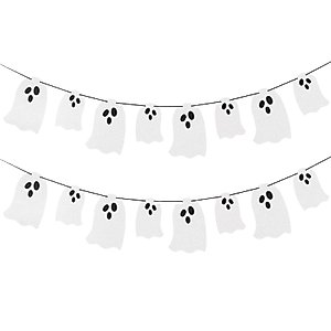 Wantee Halloween Decor Outdoor Cute White Hanging Ghosts Halloween Banner Cardstock Ghost Garland for Mantel Party White 2 Pack