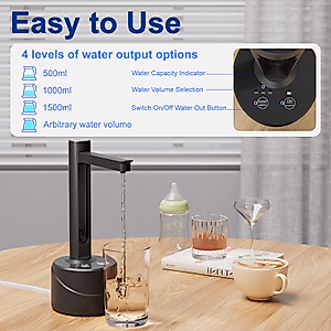 Latedaux 5 Gallon Dual-use Desktop Electric Water Bottle Dispenser, USB Type-C Charging Automatic Countertop Drinking Water Bottle Pump for 2-5 Gallon, Smart Water Jug Dispenser for Camping(Black)