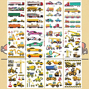 Ooopsiun Cars and Trucks Temporary Tattoos for Boys - 100 Tattoos, Cars Construction Decorations Supplies Favors for Kids Boys