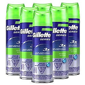 Gillette Series 3X Sensitive Shave Gel, 6 Count, 7oz Each, Hydrates, Protects and Soothes Sensitive Skin, 7 Ounce (Pack of 6)