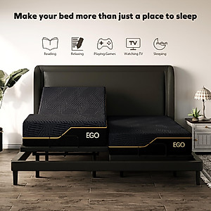 EGOHOME Split King Adjustable Bed Base Frame and 14 inch Memory Foam Mattress, Independent Head and Foot Incline Electric Foldable Metal Bed Base Electric, Wireless Remote,Zero Gravity