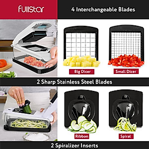 Fullstar 9-in-1 Vegetable Chopper with Extra Large Catch Tray - XL Veggie Chopper, Chopper Vegetable Cutter - Food Chopper, Kitchen Gadgets with Anti-Slip Bumper & Self Cleaning Feature (White)