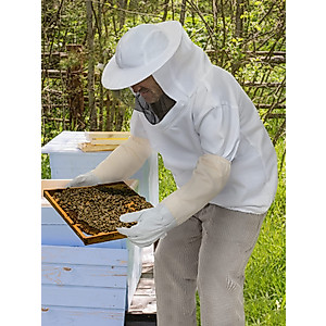 Professional Beekeeper Jacket with Goatskin Gloves- Premium Beekeeping Suit Jacket Pull Over with Fencing Veil Hood- Bee Jacket Beekeeping Smock Protective Suit for Beginner & Professional Beekeepers