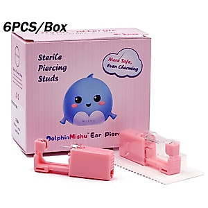 CHUANCI 6PCS Pink Ear Piercing Kit, Evatage Disposable Self Ear Piercing Gun Kit, Nose Piercing Tools with Crystal Stud Earrings for Home Salon Piercing (6pcs gun with pink zircon)