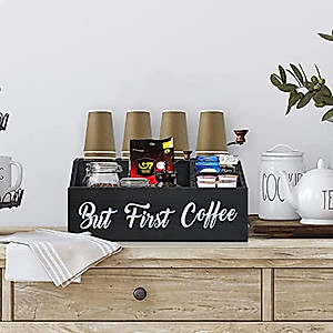 Wooden Coffee Station Organizer, Coffee Bar Accessories Organizer for Counter, Coffee Bar Bin Box, Coffee Pods Holder Storage Basket, Farmhouse Kitchen Coffee Bar Decor, Coffee Lovers Gift…