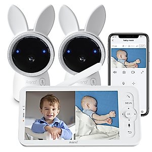 ARENTI Split-Screen Video Baby Monitor, Audio Monitor with Two 2K UHD WiFi Cameras,5" Color 720P Display,Night Vision,Cry Detection,Motion Detection,Temp&Humidity Sensor,Two Way Talk,App Control