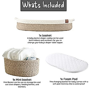 LDVINE Baby Changing Basket - Diaper Caddy Organizer Moses Diaper Basket Table Dresser Nursery Topper, Waterproof Foam Pad Storage Woven Bin Included