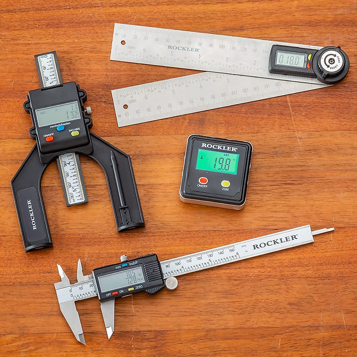 4-Piece Digital Measurement Tool w/Level Box, Height Gauge, Caliper, & Protractor- Precise+Accurate Multifunctional Measurement Kit -Stainless Steel Measuring Tool - Woodworking Tools and Accessories