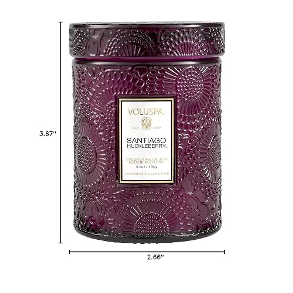 Voluspa Santiago Huckleberry,Small Candle Jar, 5.5 Ounce,50 Hour Burn Time,All Natural Wicks & Coconut Wax for Clean Burning,Vegan, Poured in the USA