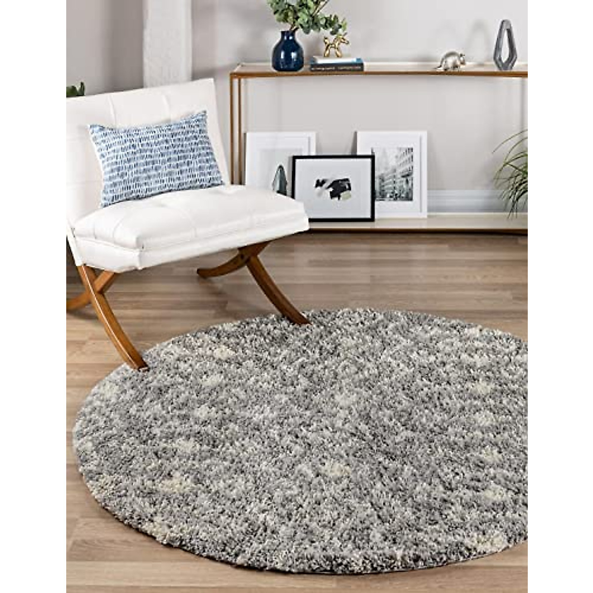 Unique Loom Moroccan Trellis Shag Collection Area Rug - Meknes (10' Round, Gray/Ivory)