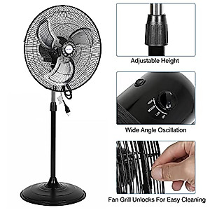 BILT HARD 3850 CFM 18" High Velocity Pedestal Oscillating Fan, 3-Speed Industrial Standing Fan with Aluminum Blades, Heavy Duty Metal Shop Fan for Commercial, Residential, and Garage, 2 Pack