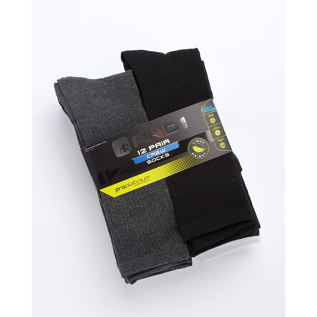 AND1 Men's Athletic Arch Compression Cushion Comfort Crew Socks (12 Pack), Size 6-12.5, Assorted