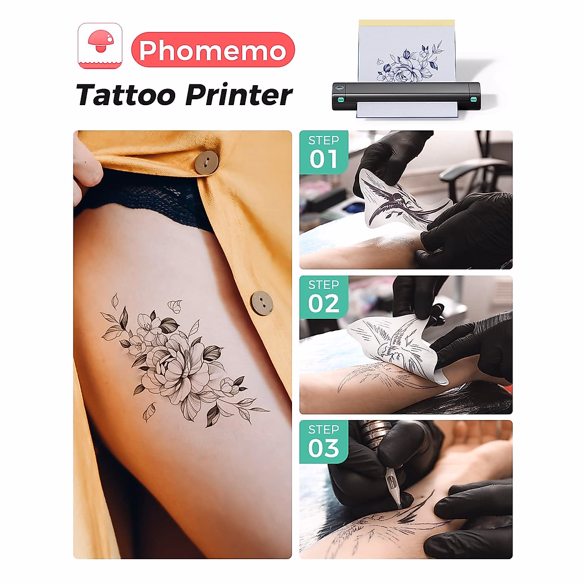 Phomemo M08F Wireless Tattoo Transfer Stencil Printer & M08F Case, Tattoo Transfer Thermal Copier Machine with 10pcs Free Transfer Paper, Tattoo Printer Kit for Tattoo Artists