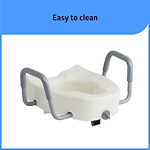 Medline 5" Elongated Raised Toilet Seat, with Lock and Removable Padded Arms- A Medical Seat for Seniors, Elderly, Adults, or Post-Surgery Recovery, 1 Ct.