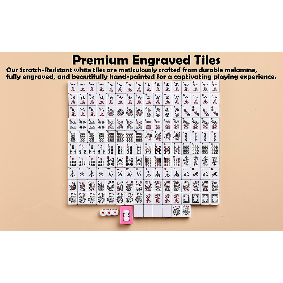 Mose Cafolo American Mahjong Game Set, Blue Paisley Carrying Bag,166 Premium White Tiles,4 All-in-One Color Rack/Pushers,100 Chips,1 Wind Indicator, Complete Mah Jong Tiles Set, Mah Jongg Set