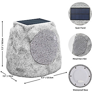 uuffoo Rock Speaker Outdoor Waterproof Solar & USB Charging with RGB Colors Bluetooth 5.0 Solar Bluetooth Speaker Outdoor Rock Speaker for Party Patio Pool Deck Yard Garden and Home (A)