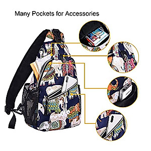 MOSISO Sling Backpack,Travel Hiking Daypack Pattern Rope Crossbody Shoulder Bag, Elephant