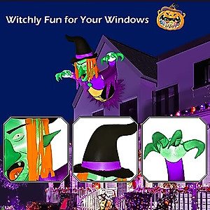 3.5 Ft Halloween Inflatables Scary Witch Broke Out from Window, Outdoor Halloween Decorations with Build-in LED Lights Blow Up Inflatables for Window, Outside, Party, Indoor, Home Decoration