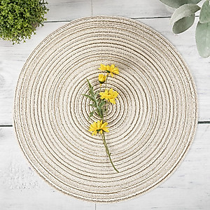 SHACOS Round Placemats Set of 6 Braided Circle Place Mat Washable 15 inch Table Mats for Kitchen Dining Table Mixed Color (Ivory, 6)