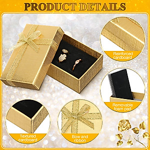 Kenning 36 Pcs Jewelry Gift Boxes Set Small Cardboard Paper Jewelry Boxes Packaging Empty Gift Boxes with Ribbon for Rings (Gold)
