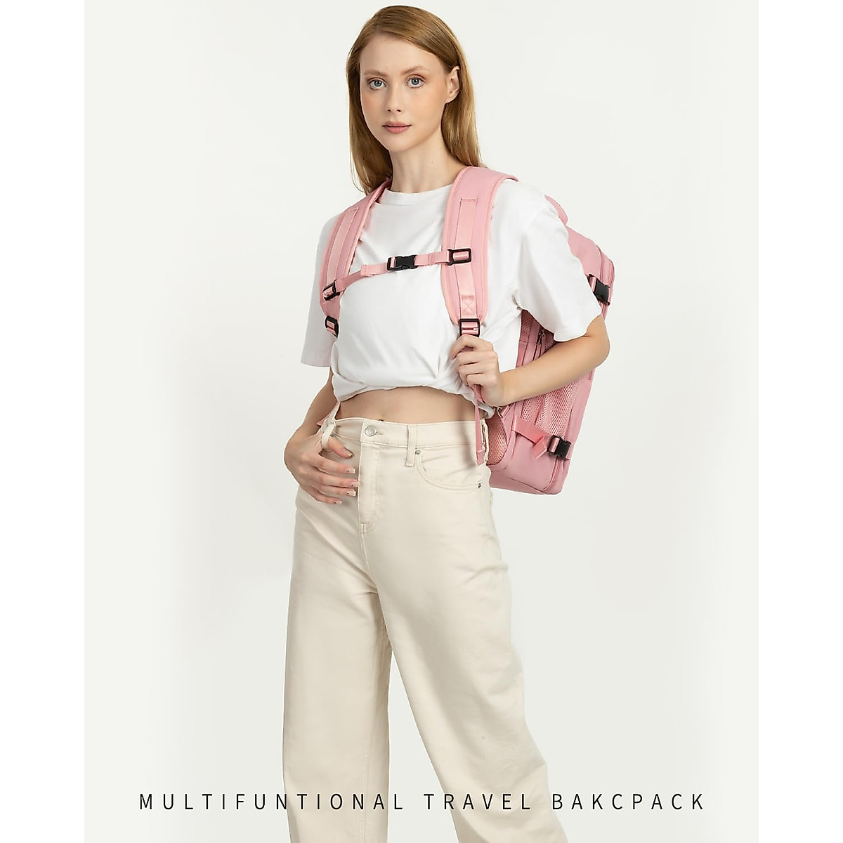 FALARK INC Travel Backpack For Women, 35L Carry On Backpack Flight Approved, Waterproof Personal Item Travel Bag Suitcase Backpack With USB Hole For Weekender, Traveling, Pink