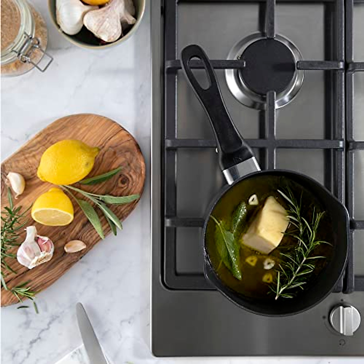 BK Vivid Ceramic Nonstick Induction 1.6QT Nonstick Saucepan with Pour Spouts, PFAS Free, Dishwasher Safe, Black