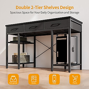 CubiCubi 47 Inch Computer Desk with 3 Drawers and Storage Shelves, Small Home Office Desk, Study Writing Gaming Table, Small Desk for Bedroom, Black