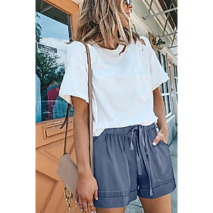 KISSMODA Women's Drawstring Casual Elastic Waist Pocketed Shorts Linen Tencel Short Pants XXL
