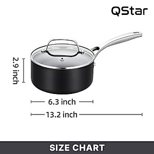 QStar 1.5 qt Hard-Anodized Aluminum Nonstick Sauce Pan in Black with Lid and Stainless Steel Handle