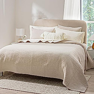 EVERGRACE Quilt King Size, Ultra Soft Cotton Blend Quilt Sets, Pre-Washed Channel Pick Stitch Bedding Sets, Reversible Oversized Bedspread, Lightweight Matelasse Coverlet with 2 Shams, Beige