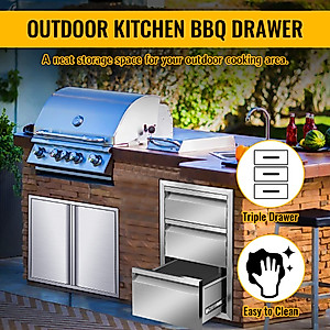 KODOM Outdoor Kitchen Stainless Steel Triple Access Drawers with Paper Towel Holder Combo for Outdoor Kitchen Island or Grill Station (Overall Size:17" W x 30" H x 21" D inch)