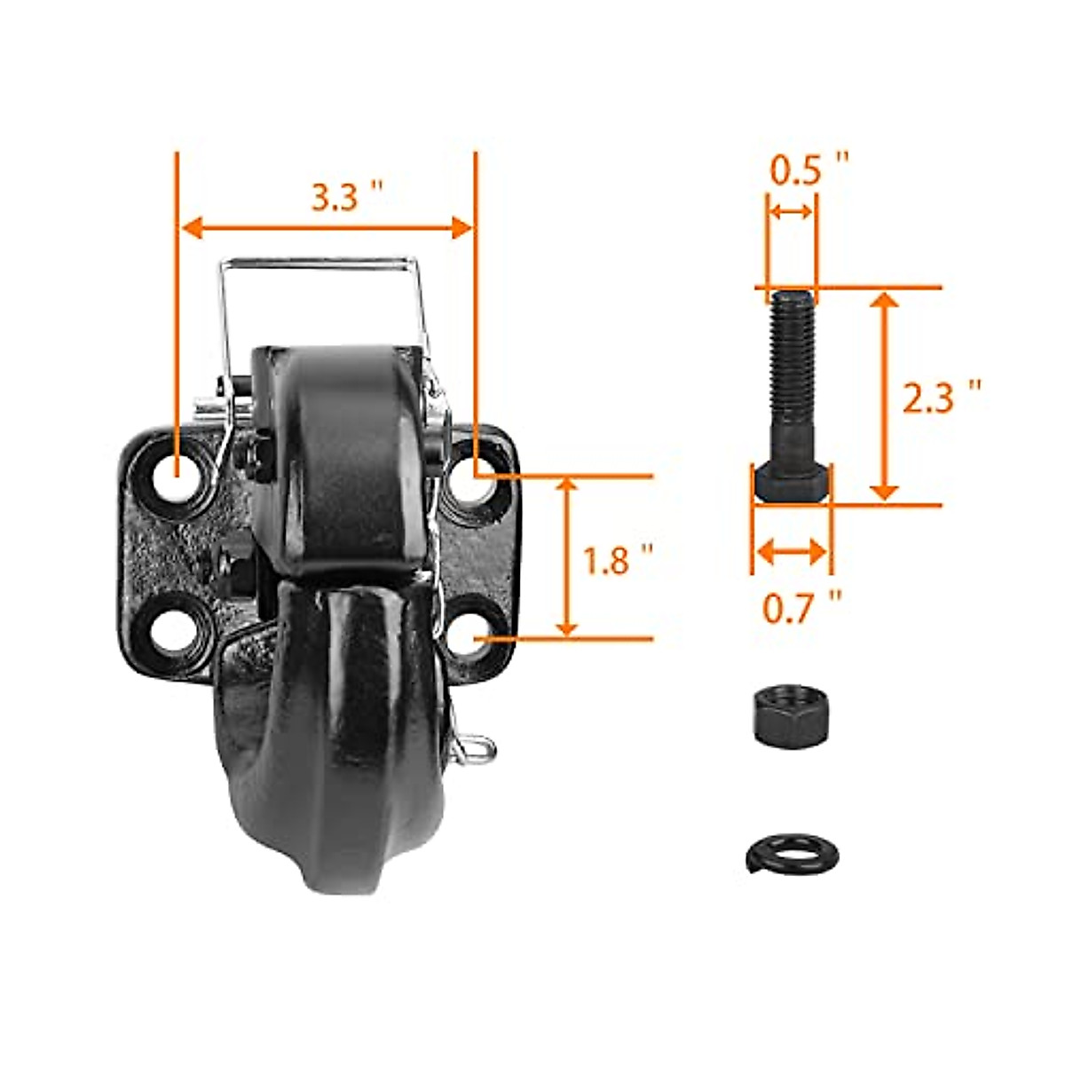 ANGCOSY 10-Ton Pintle Hook Trailer Hitches Receiver Hook for 2-1/2 Inch Lunette Ring with Mounting Kit, 20000 lbs